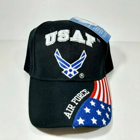 Other | Usaf Air Force Wing Side Usa Flag Ball Cap Hat Black | Poshmark